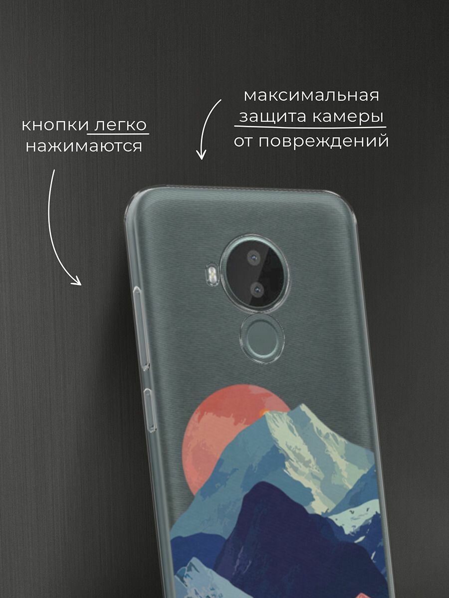 Чехол на Nokia C30 / Нокия C30 с принтом "Закат в снежных горах", прозрачный — фото 1