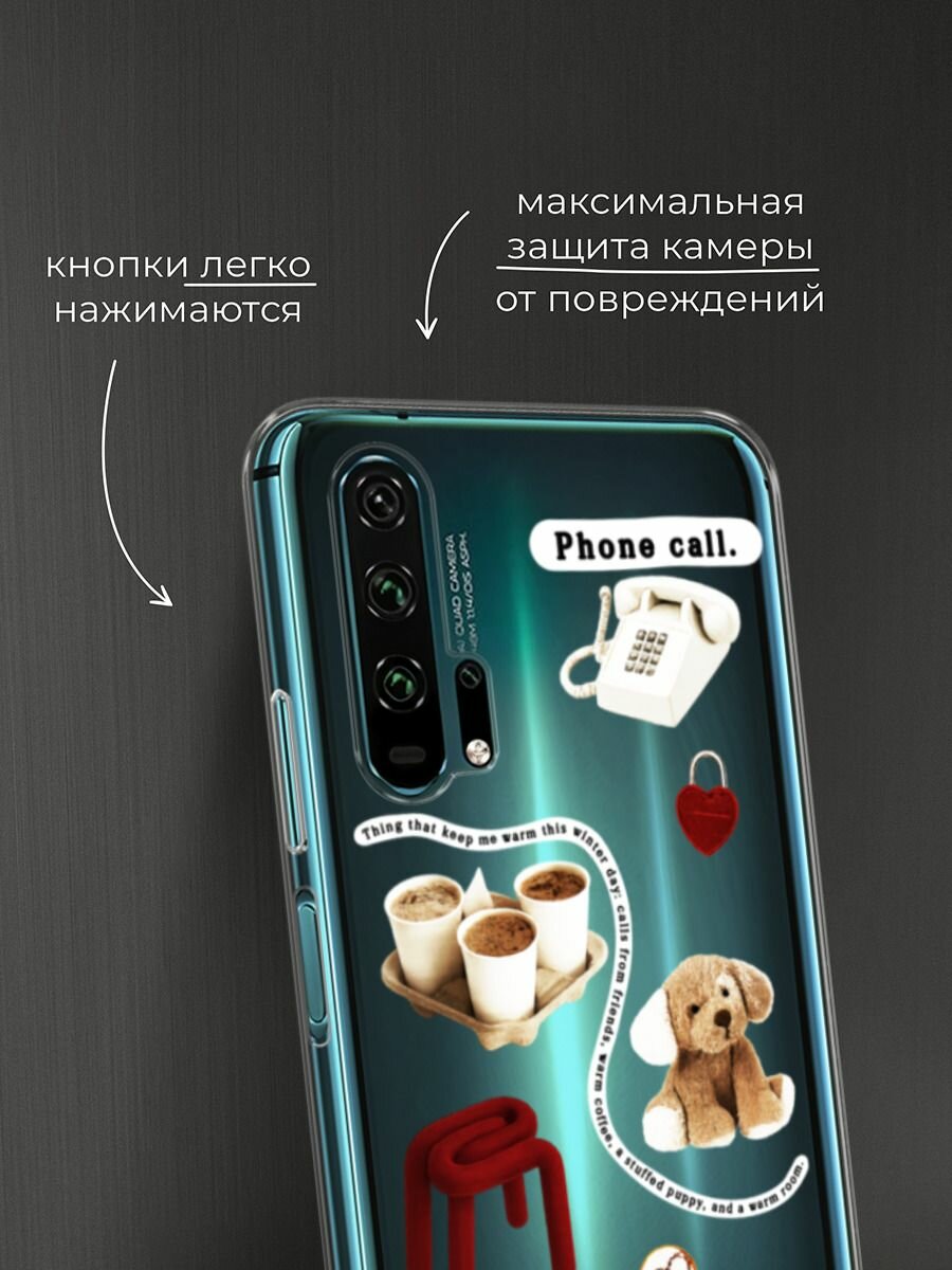 Чехол на Honor 20 Pro / Хонор 20 Про с принтом "Phone call", прозрачный — фото 1