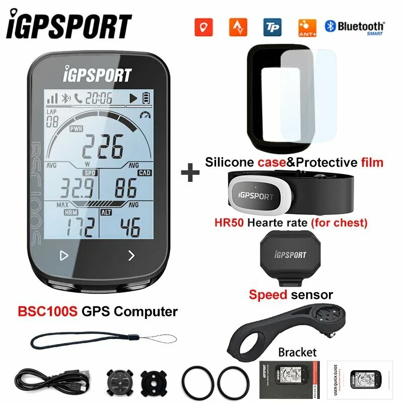IGPSPORT BSC100S Велосипедный спидометр Беспроводной водонепроницаемый IPX7 Заряжаемый велосипед Компьютерный спидометр GPS 2.6 - дюймовый жидкокристаллический дисплей Bluetooth ANT + mtb