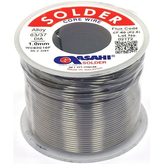 Припой с флюсом Asahi Припой WC63C10F, 1.0мм 0.25кг Sn63/Pb37 (СF60 флюс RA)