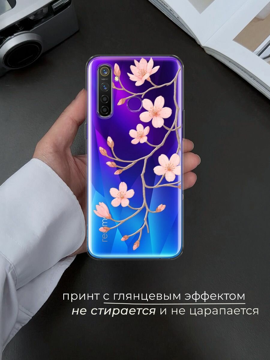 Чехол на Realme 5 Pro / Реалми 5 Про с принтом "Веточка распускающейся сакуры 2" — фото 1