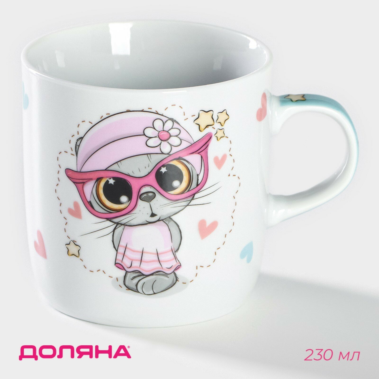 Кружка детская Доляна «Котик», объём 230 мл, керамика, белая