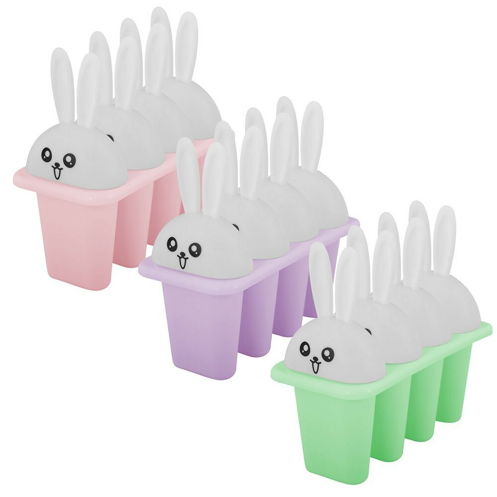 Multidom Формы для мороженого Зайчата, полипропилен, 16x7x14 см, в ассортименте