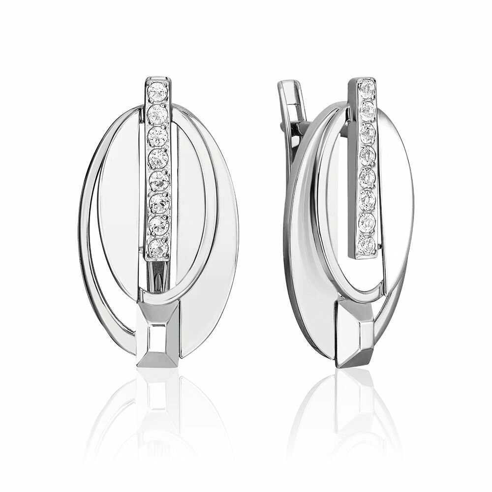 Серьги, белое золото, 585 проба, родирование, топаз