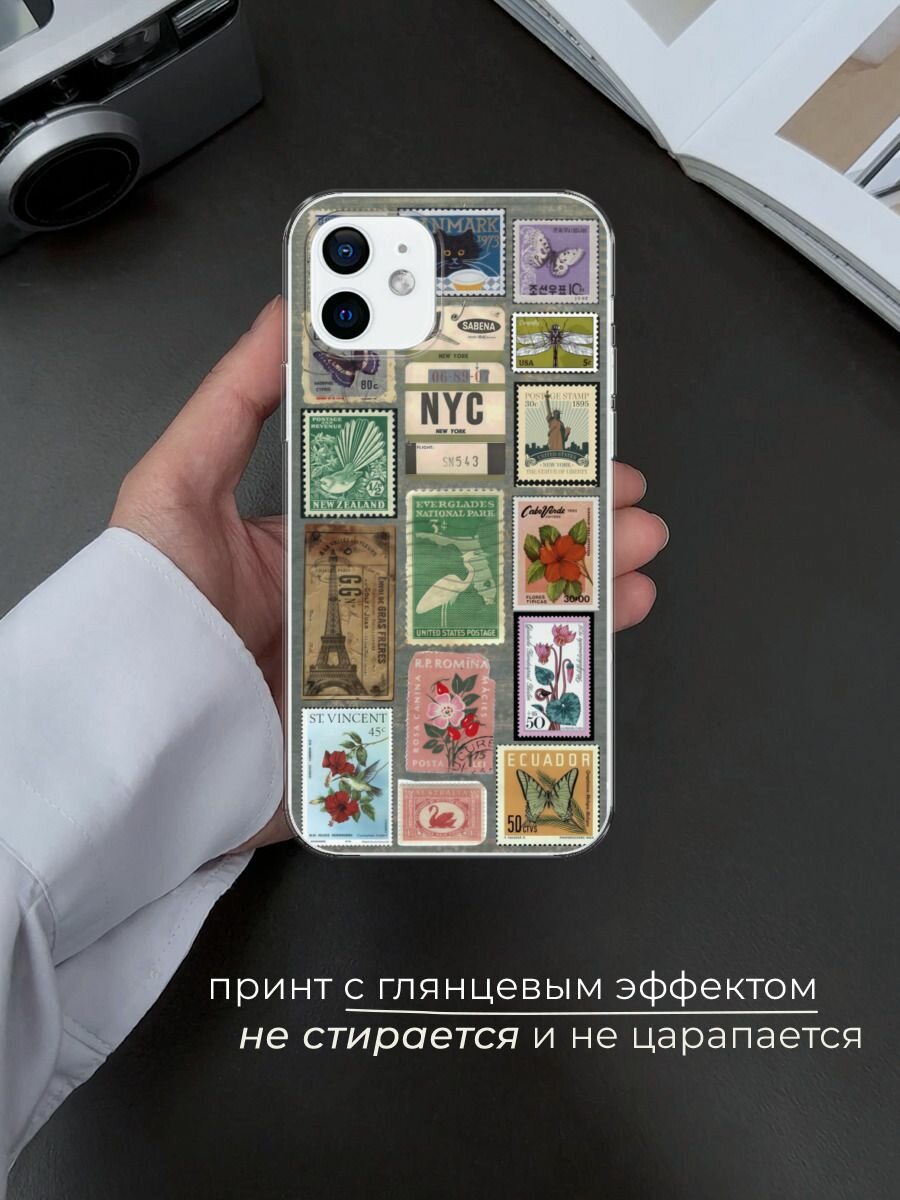 Чехол на Apple iPhone 12/12 Pro / Айфон 12/12 Про с принтом Коллаж из марок — фото 1