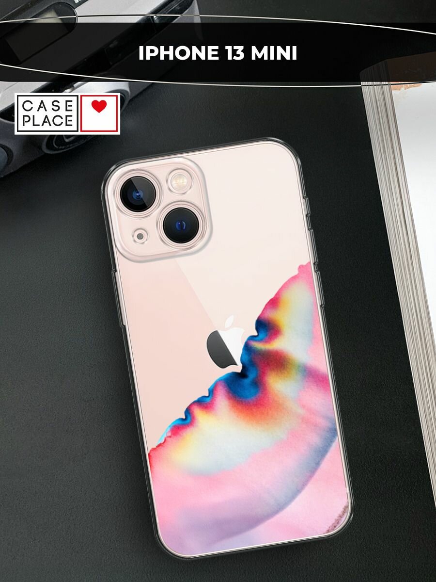 Чехол на Apple iPhone 13 mini / Айфон 13 мини с принтом Розовая акварель, прозрачный