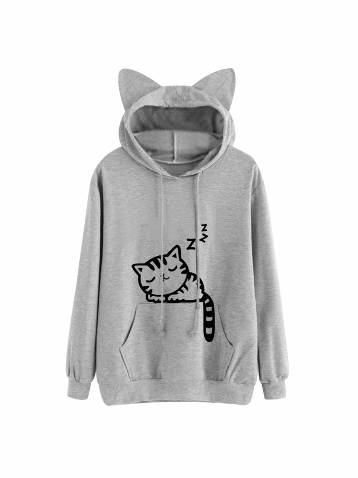 Кофта с кошачьими ушками, Серый - M