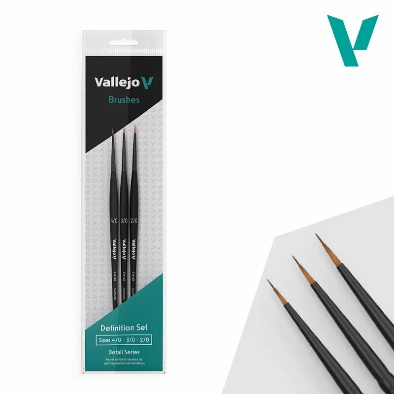 Кисти для моделирования New Vallejo Hobby Brushes-Definition Set - Synthetic fibers (Sizes 4/0, 3/0 & 2/0) B02990