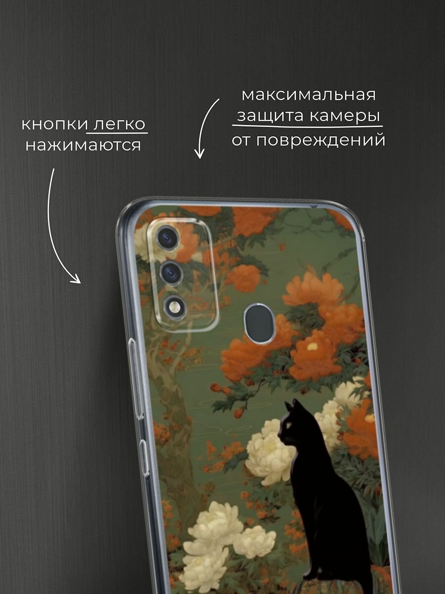 Силиконовый чехол на Itel A48 / Ител А48 с принтом Black cat — фото 1