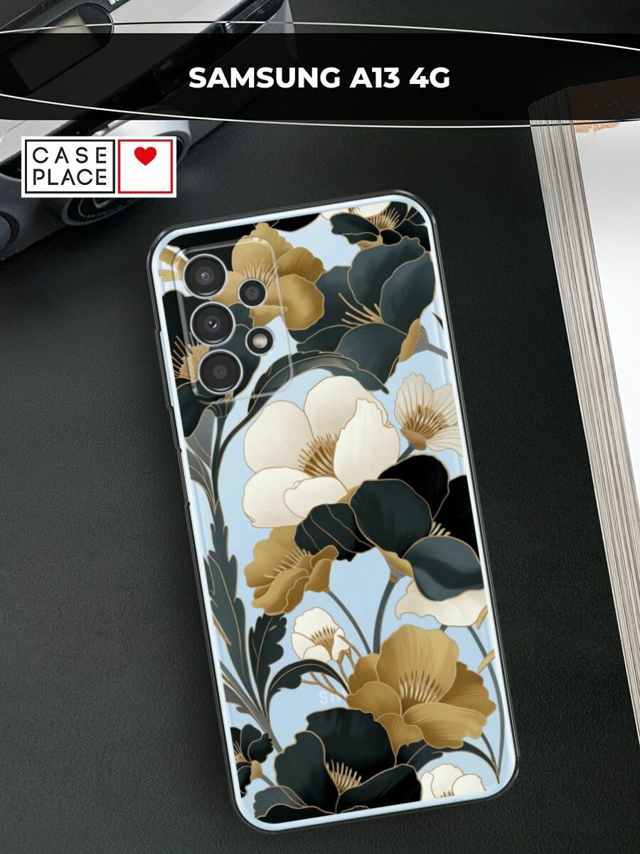 Чехол на Samsung Galaxy A13 / Самсунг Галакси А13 с принтом Золотые цветы
