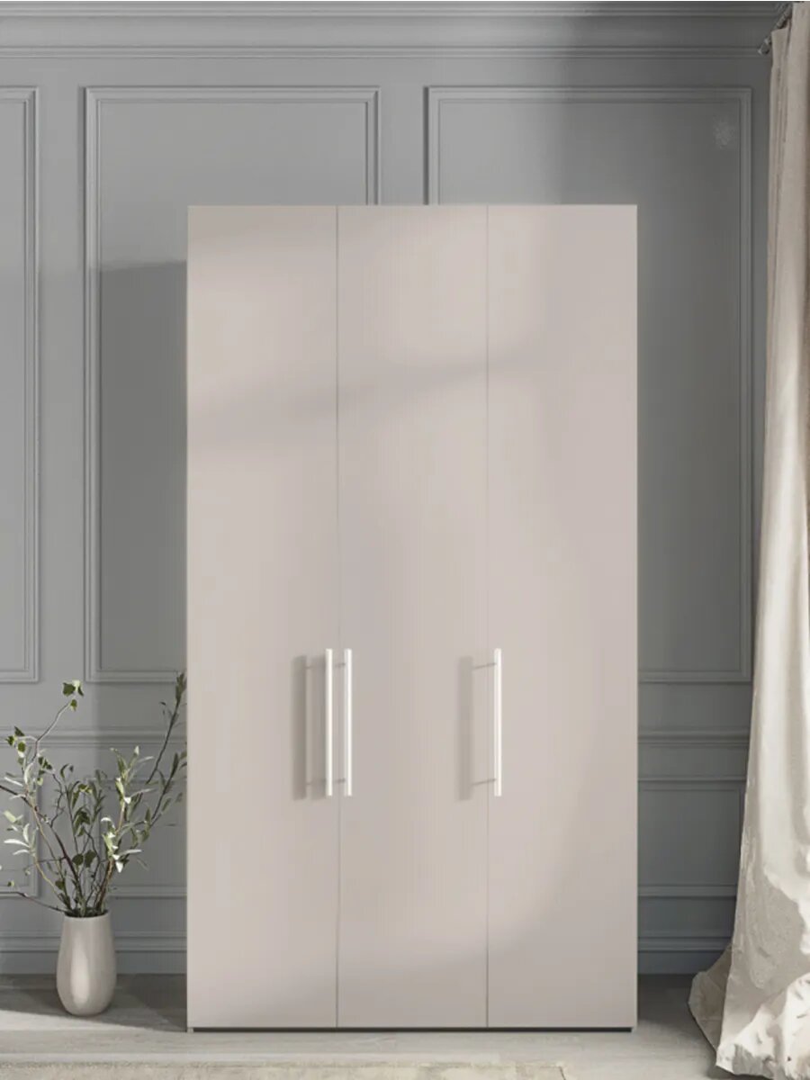 Casa Mia 90х250х60 см. Шкаф для одежды 3-дверный с полками и 2 штангами, кашемир, ручка рейлинг 320 мм