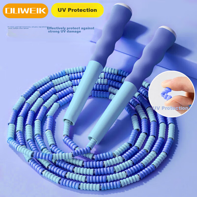 Duweike Children's Jump Rope with Soft Bamboo Joints, Adult Fitness Training, Elementary And Middle School Students' Exam, Adjustable Blue Patterned Jump Rope