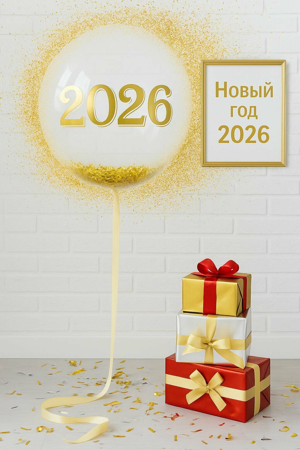 Воздушный шар баблс надутый "Новый год 2026"