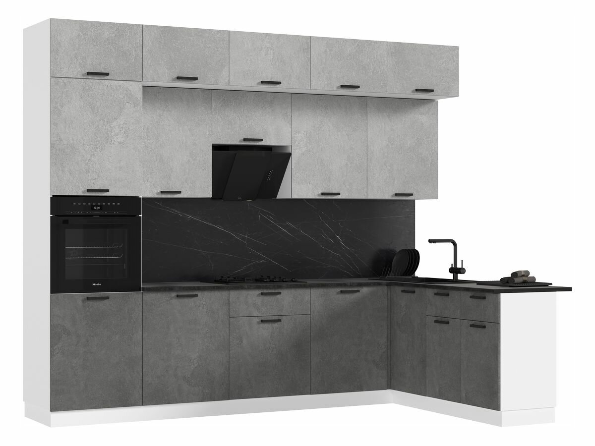 Кухонный гарнитур 3,0х1,8м/1080 (к.5) Рио NEW бетон светлый/бетон темный, белый со столешницей, МИФ