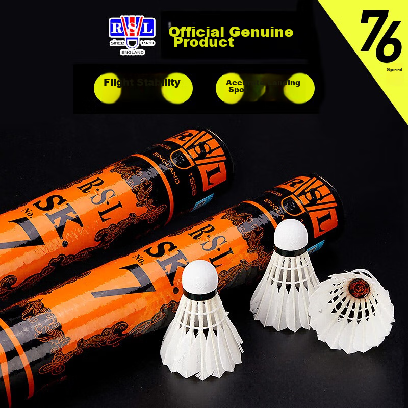 RSL Badminton Shuttlecocks, 12 Per Tube, Durable, Stable Flight, for Competition And Training, SK.7 Size, 76 Speed, 1 Tube