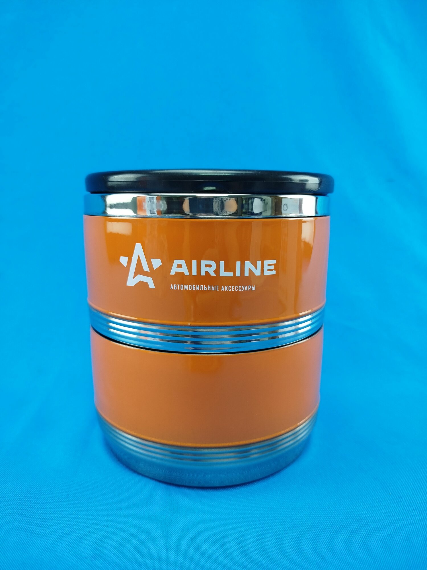 Термос "AIRLINE" ланч-бокс для еды с ручкой, нержавеющая сталь, 2 контейнера, 1.4 л, оранжево-черный