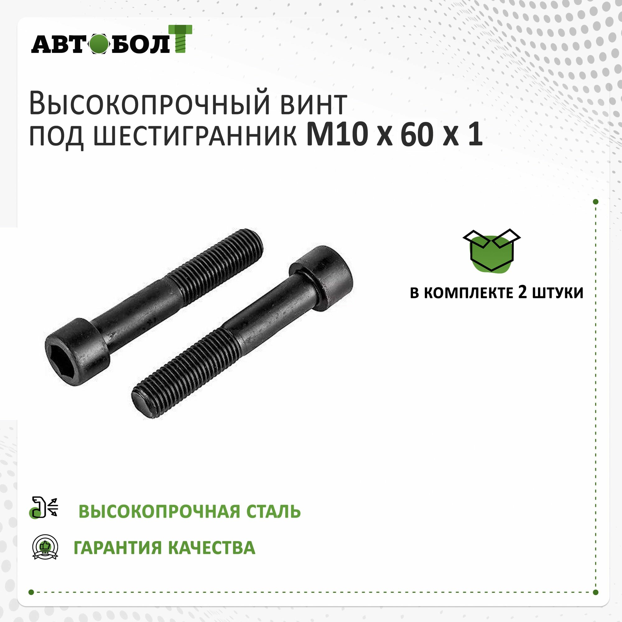 Винт с цилиндр. головкой М10 x 60 x 1 - 12.9, черный, мелкий шаг резьбы, 2 штуки