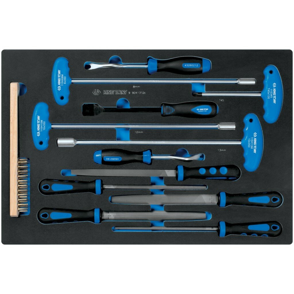 KING TONY Набор напильников, ключей торцевых Т-типа, съемники клипс и металлическая щетка, ложемент, 9-90413TQV