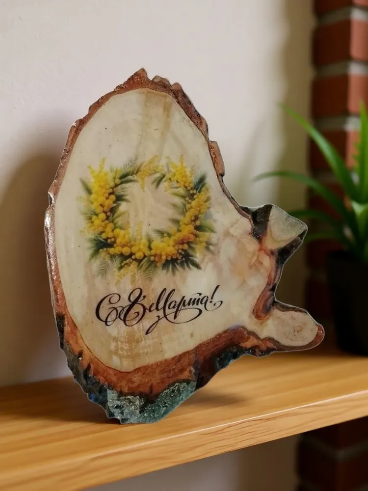 Спил древесный лакированный, Илюстрированный, размер 110х70мм.