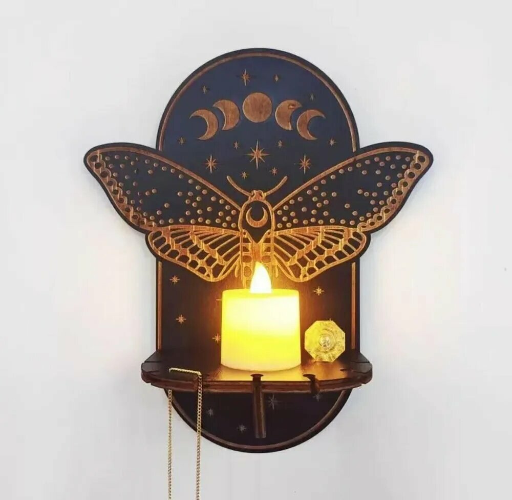 Настенный мини-алтарь полка для кристаллов и маятников, деревянный органайзер для статуэток и ловцов снов, компактный декор для священного уголка 24,5х10,5 см