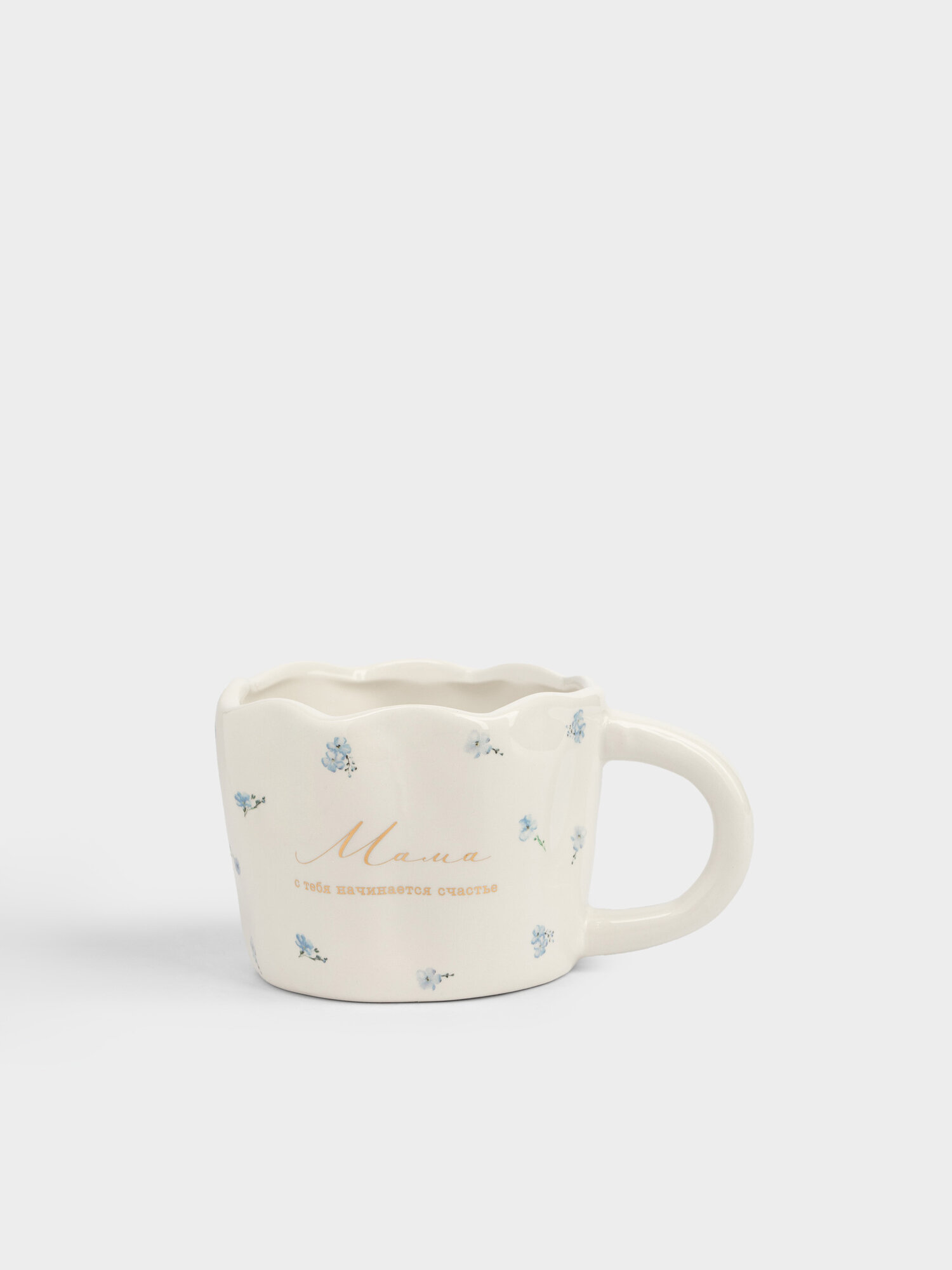 Кружка, 420 мл, керамика D, молочная, Мама и цветы, Crumple flower, Kuchenland