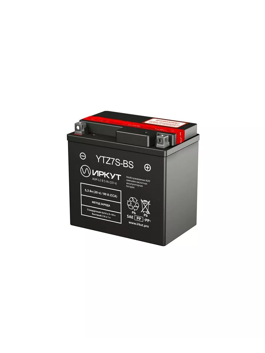 Аккумулятор иркут YTZ7S-BS 12V 5.3Ач 90А 113x70x105 обр. пол.