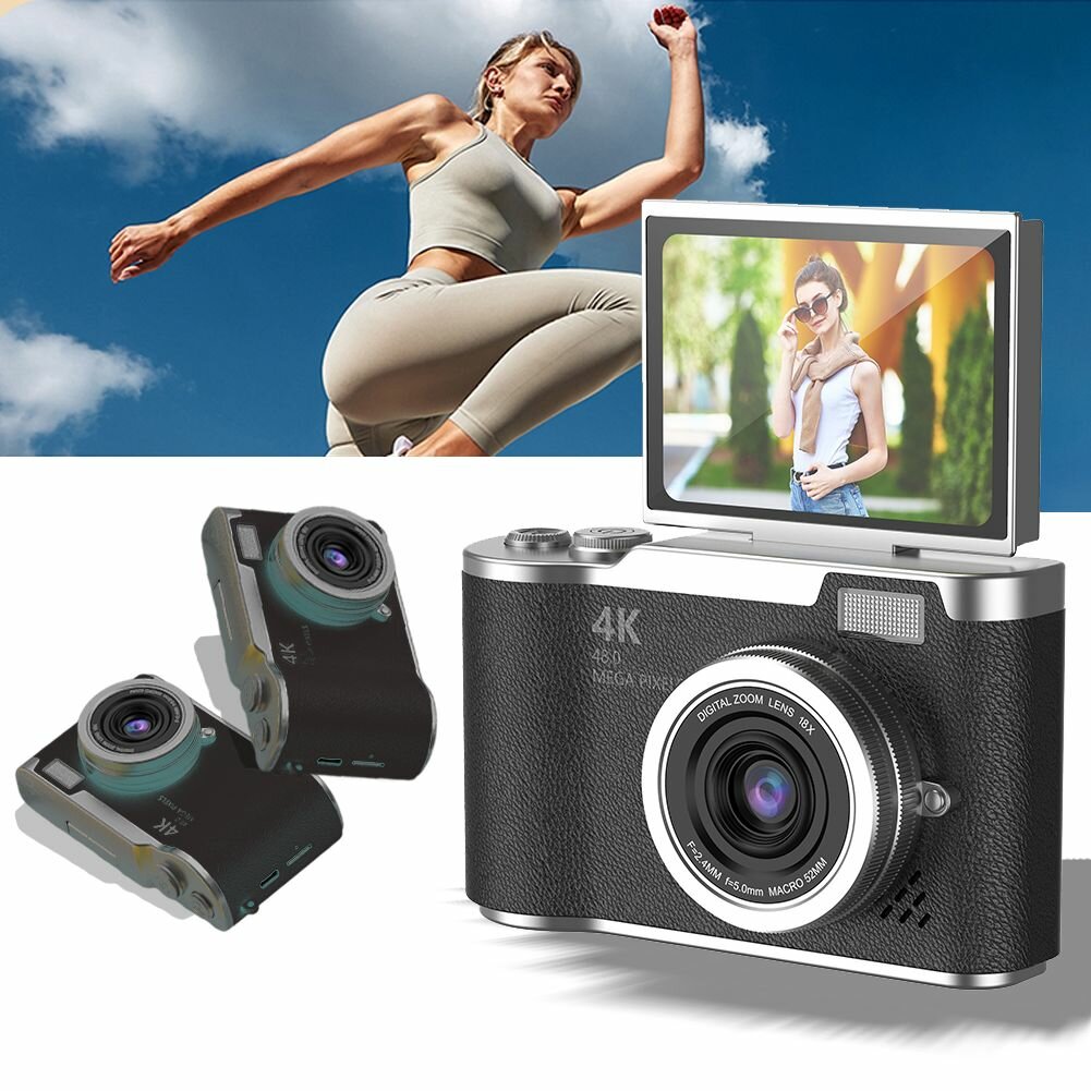 Цифровой фотоаппарат с разрешением 4K, поворотным экраном 2,4 дюйма и 8-кратным цифровым зумом