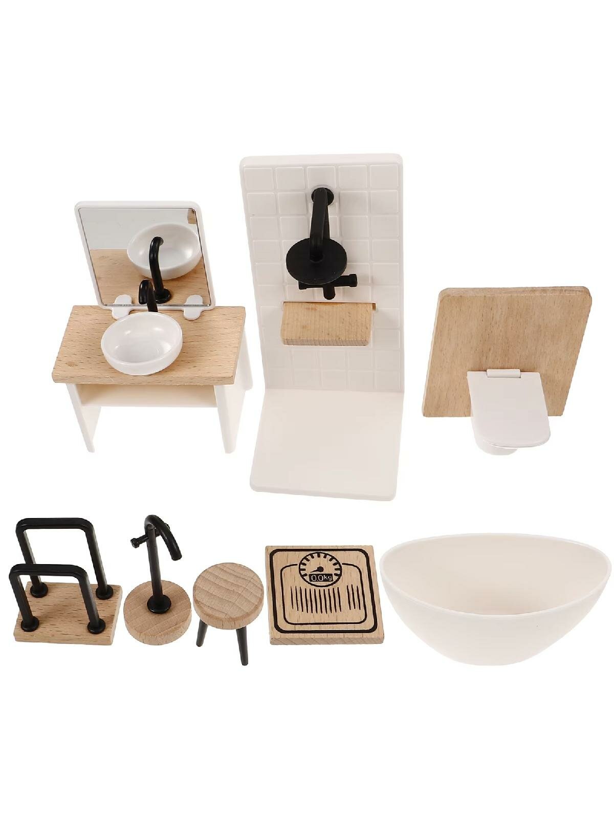 1: 12 Сцена ванной комнаты в кукольной комнате, набор из 8 предметов для ванной комнаты