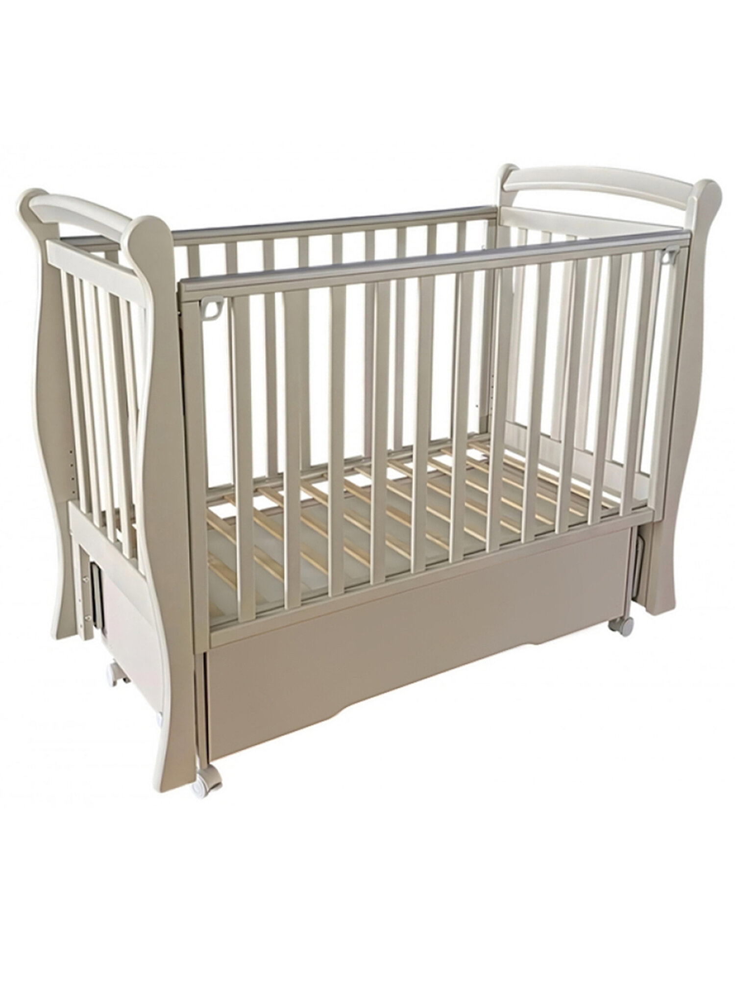 Кроватка детская для новорожденных Антел Julia-1 с универсальным маятником и ящиком, массив березы, кашемир