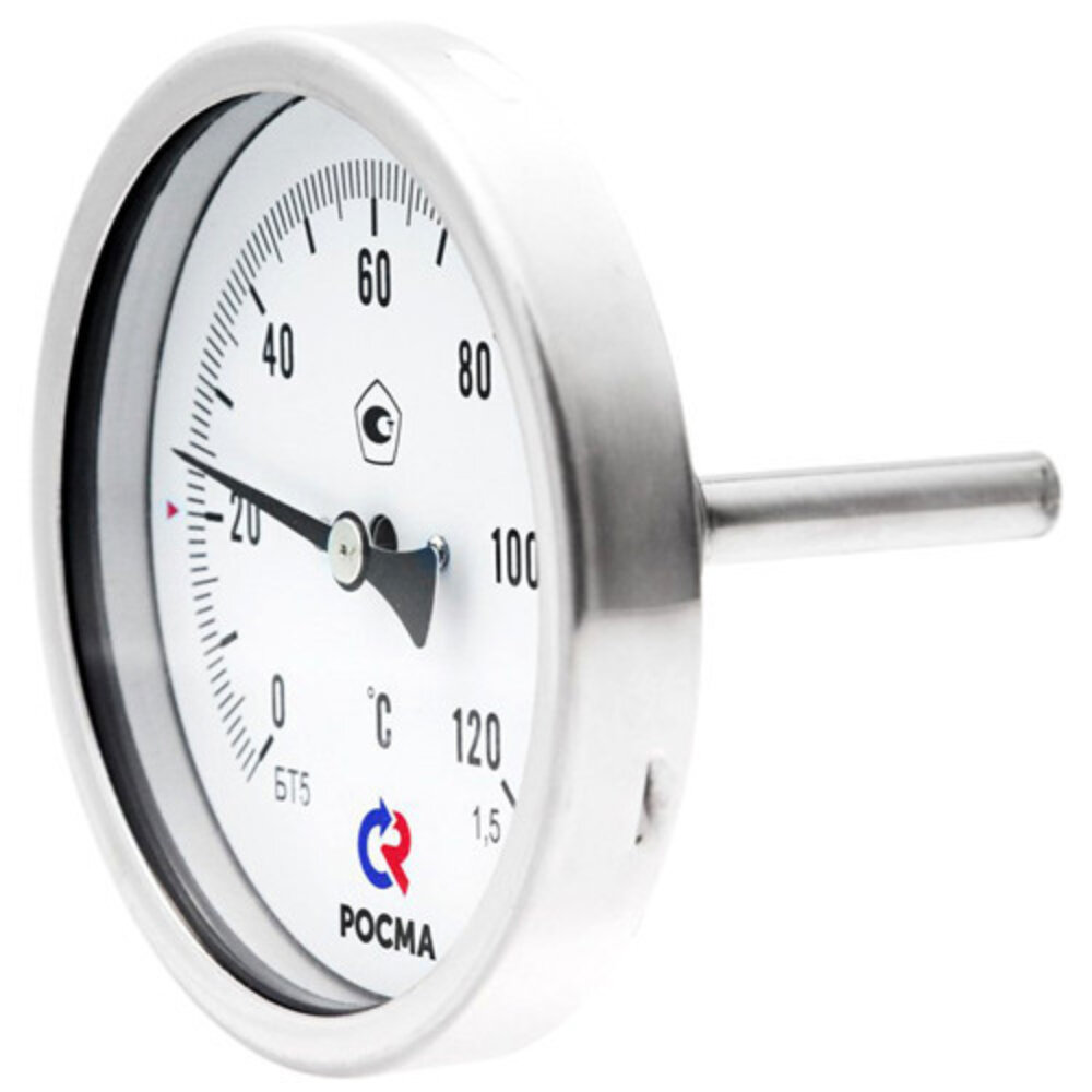 Термометр осевой Росма БТ-51.220 (-30-50°C) L=46 G1/2 1.5 биметаллический коррозионностойкий 100мм, тип БТ-51.220, осевое присоединение, шкала -30-50°C, длина штока L=46мм, резьба G1/2, класс точности 1.5