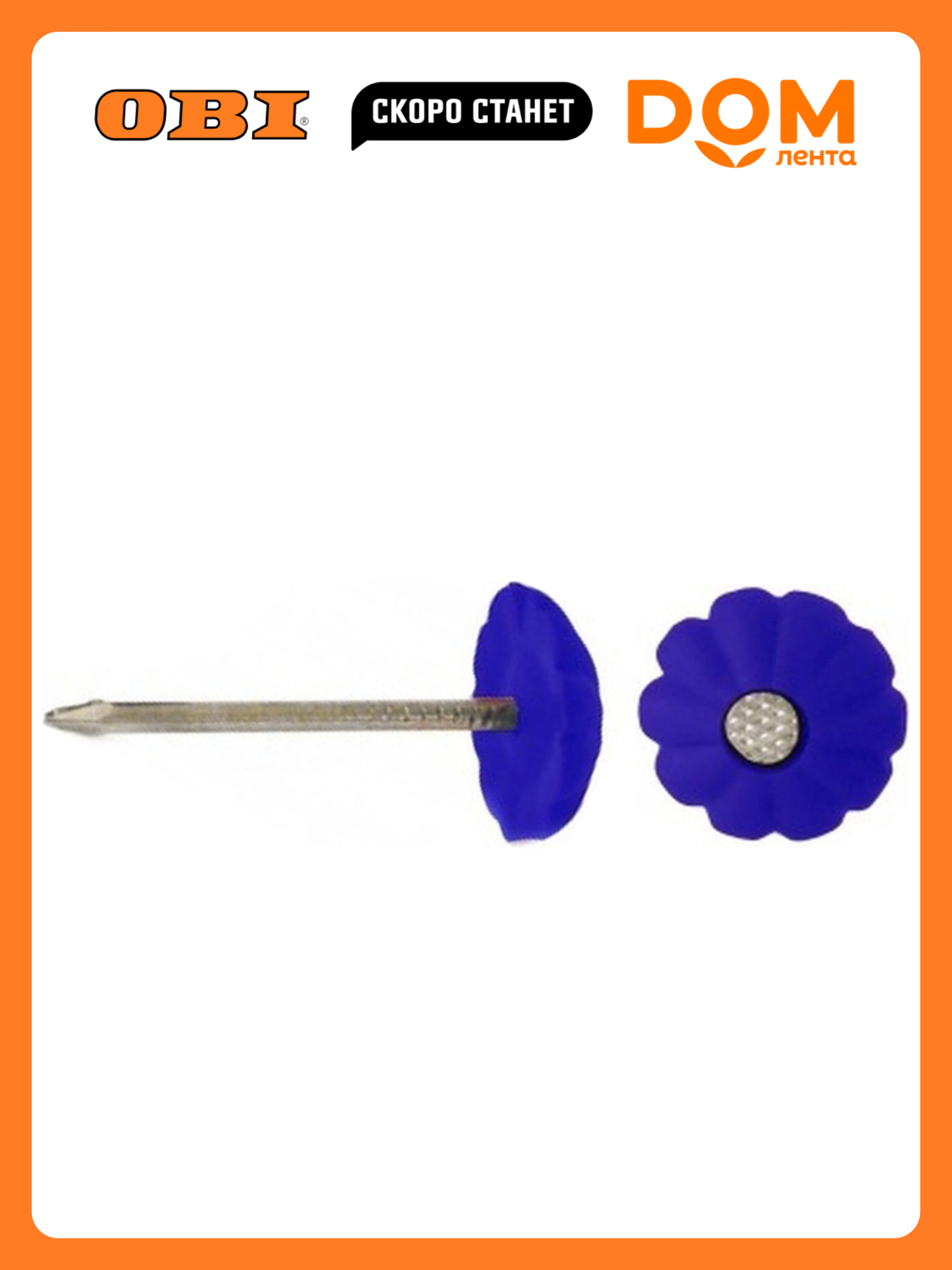 Гвозди декоративные, кровельные, с синей шляпкой, 32мм, 80шт