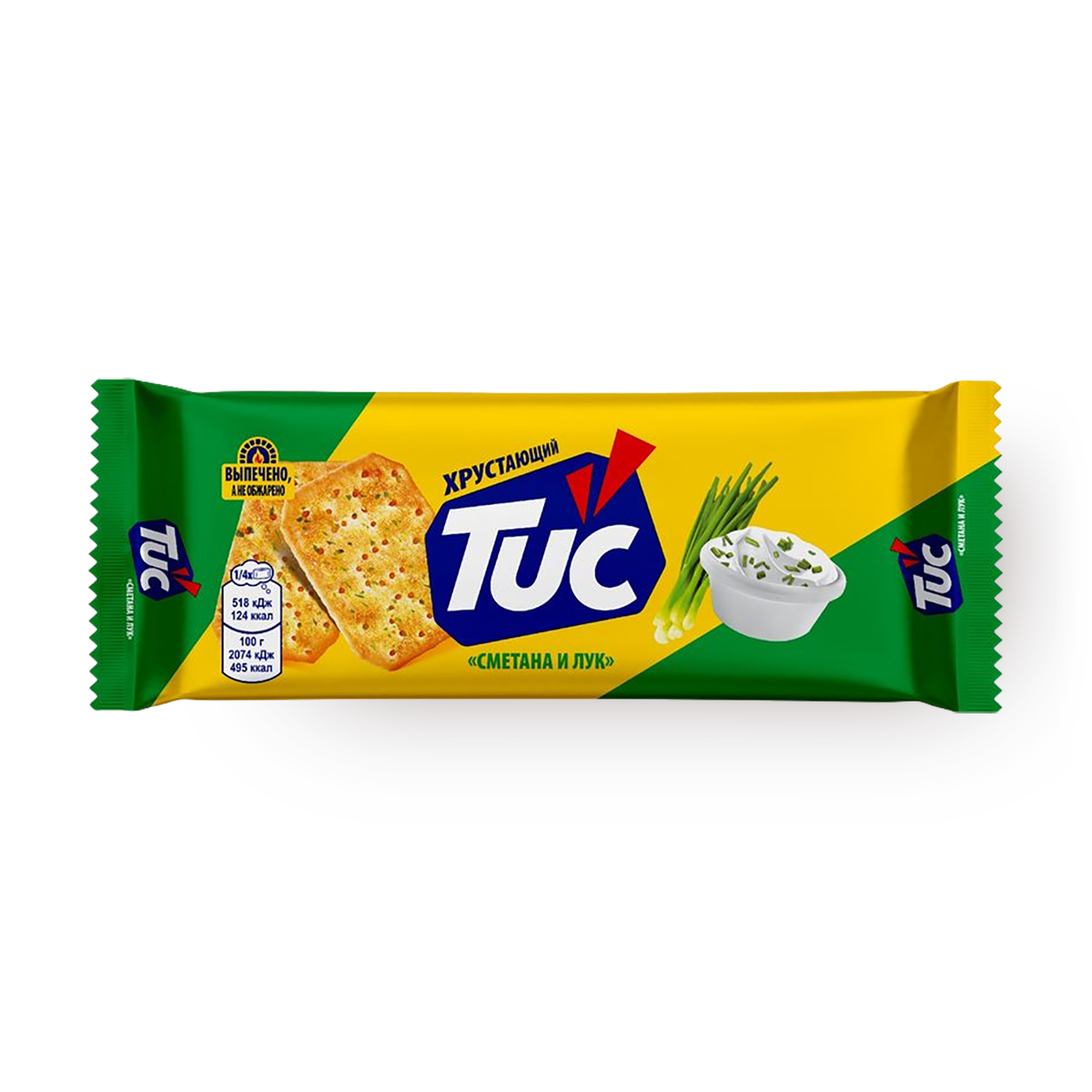 Крекеры TUC со вкусом сметаны и лука, флоу-пак, вес 100 г, 1 упаковка