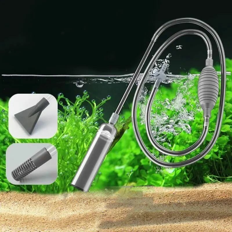 Сифон для аквариума, очистки грунта/ Грунтоочиститель для смены воды и промывки песка в террариуме с трубкой, фильтром и помпой