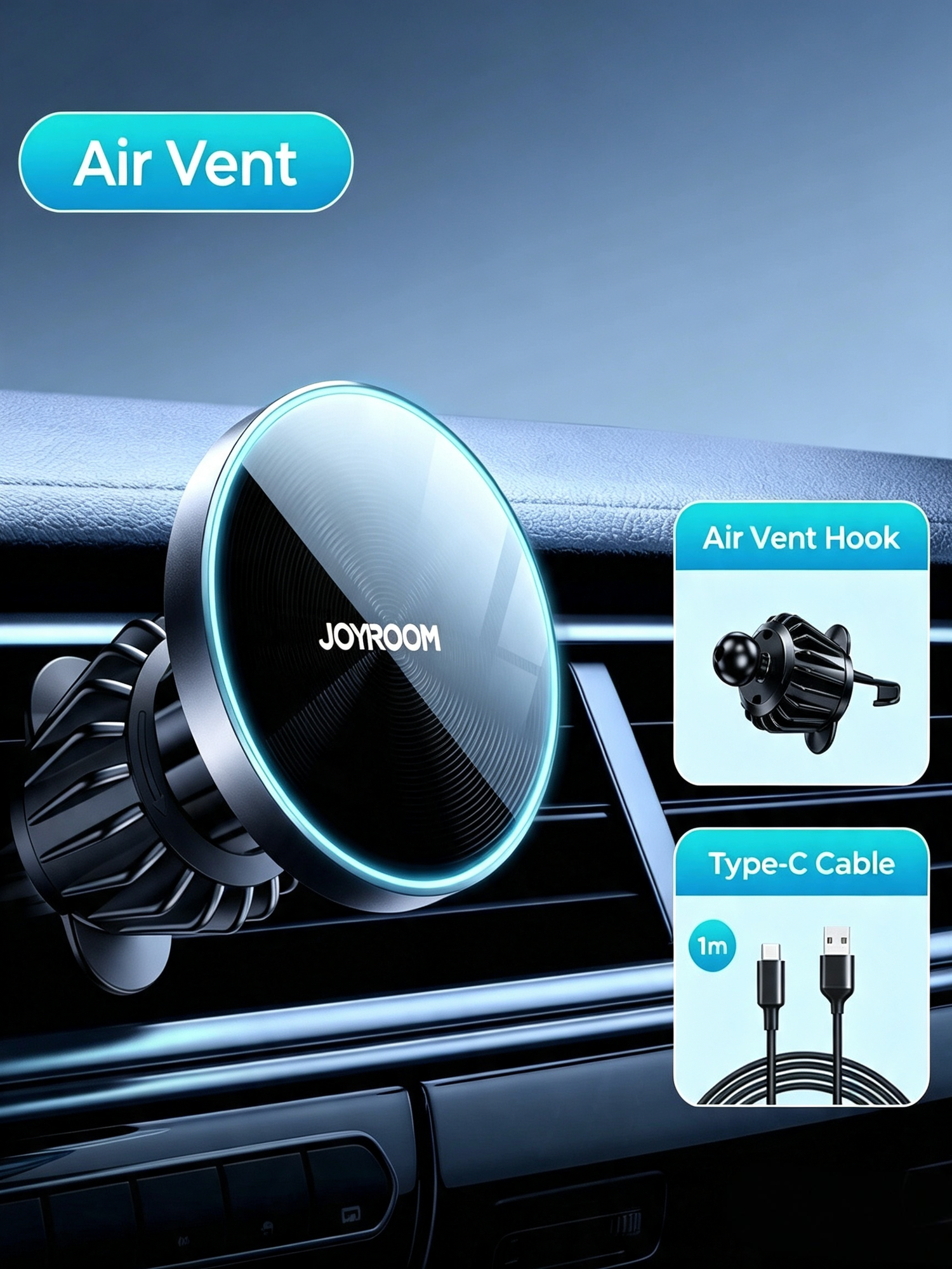 Автокрепление Joyroom, магнит, для беспроводной зарядки, до 15Вт