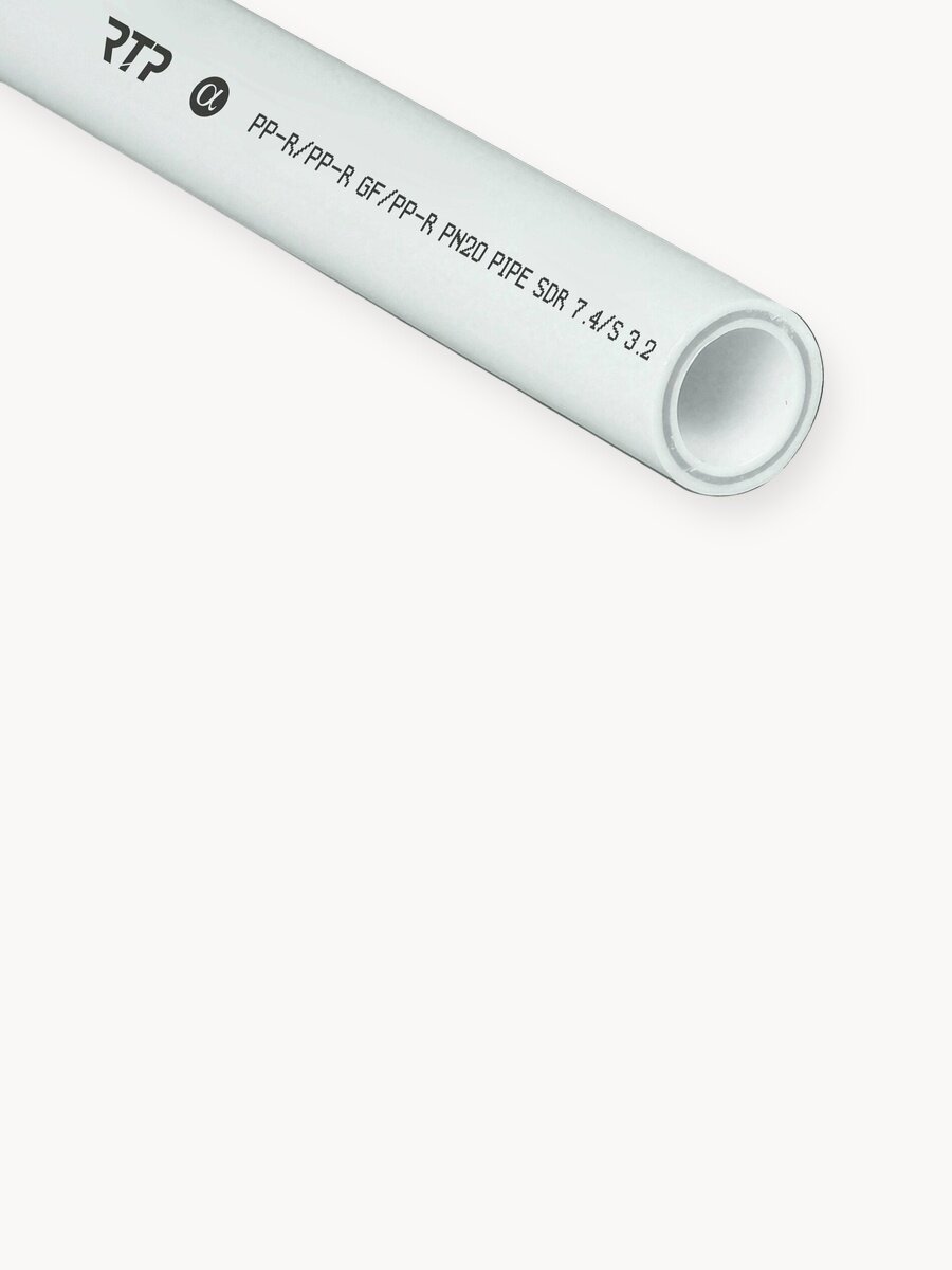 Труба RTP PPR, PN20, армированная стекловолокном, белая, 25x3,5 мм, 2000 мм
