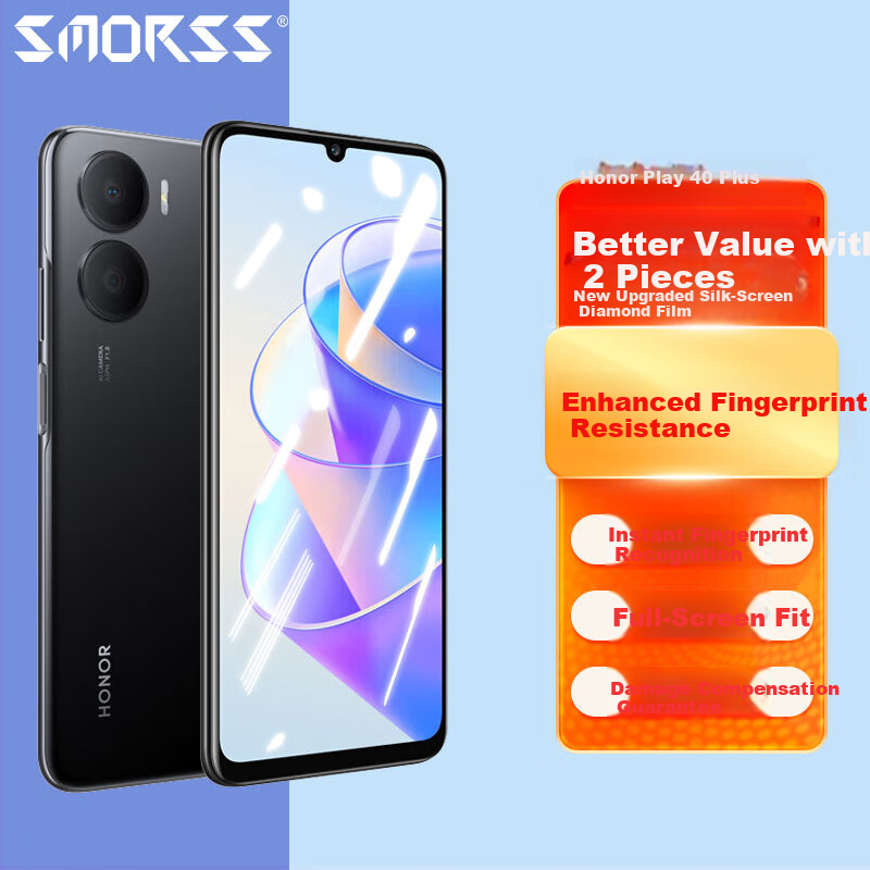 Smorss 2-комплект закаленного стекла для экрана Honor Play 40 Plus и Play 30 Plus - HD полное покрытие, анти-отпечатки,