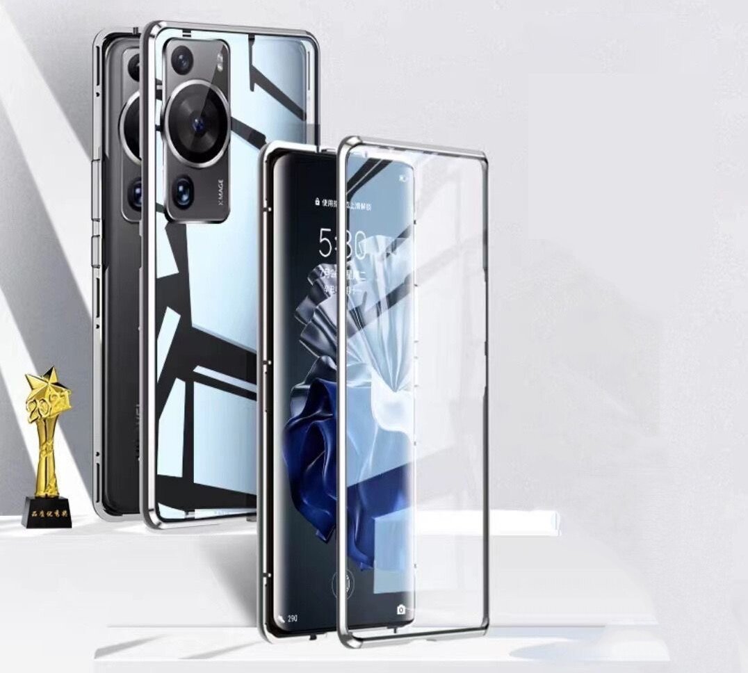 Магнитный чехол бампер MyPads Vetro magnete из закаленного стекла и металла для Huawei P60 / Huawei P60 Pro с двухсторонней прозрачной крышкой мет.