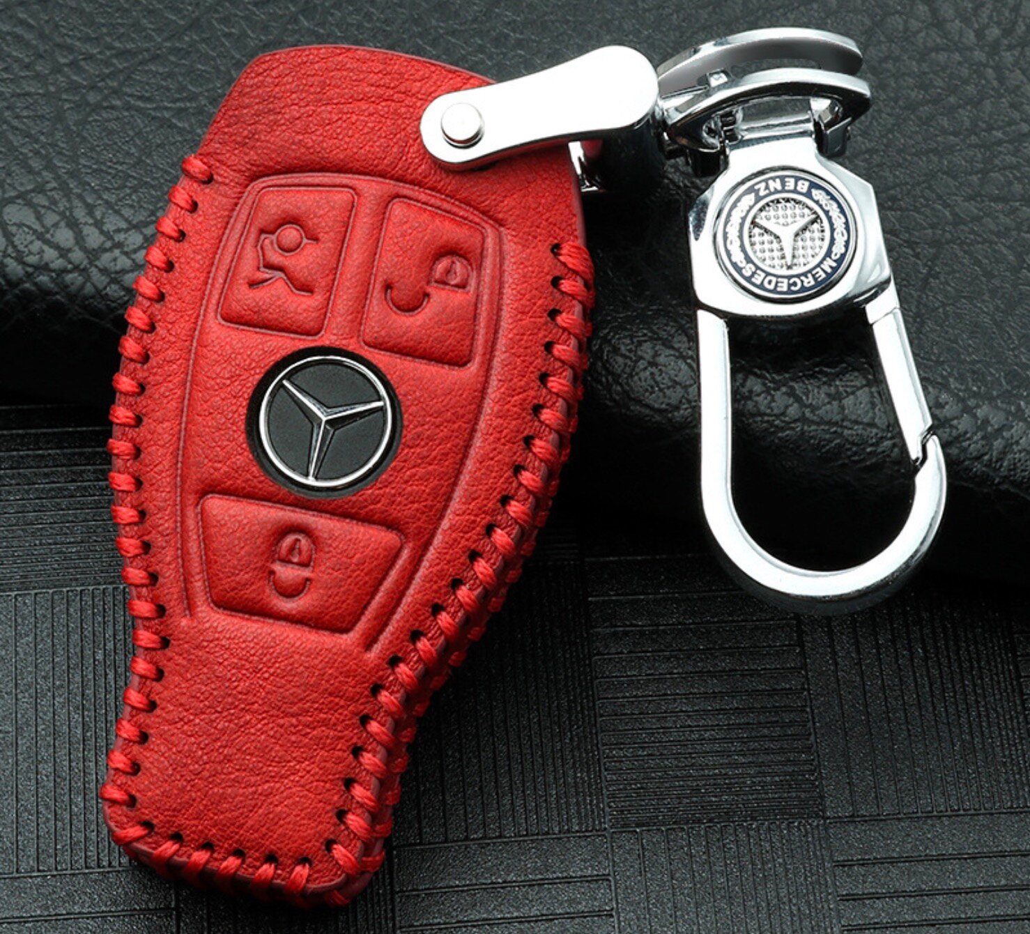 Противоударный защитный красный чехол MyPads из натуральной кожи для авто ключа Mercedes-Benz E-Класс C-Класс S-Класс