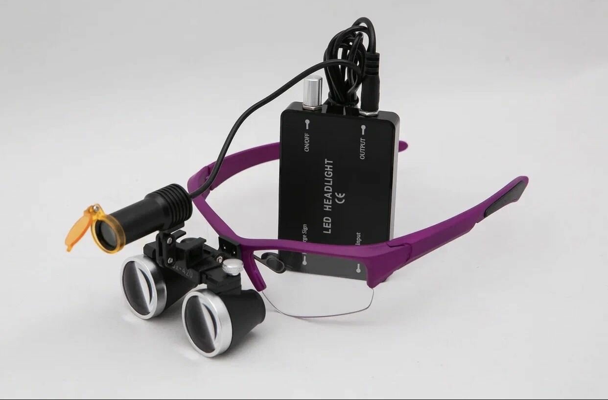 Профессиональные бинокуляры очки-лупы 2,5x-420 с подсветкой для стоматологов.