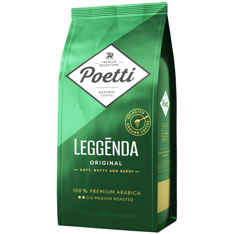 Кофе молотый Poetti "Leggenda Original", вакуумный пакет, 250г, 351426
