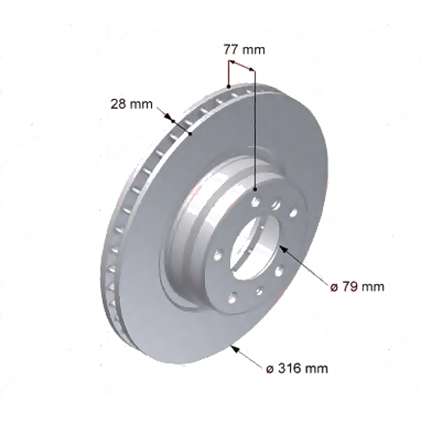 ZIMMERMANN 150.1279.20 (34111162093 / 34116757752) диск торм BMW (БМВ) e38 2.5-3.5 94-01 пер вент 316x28
