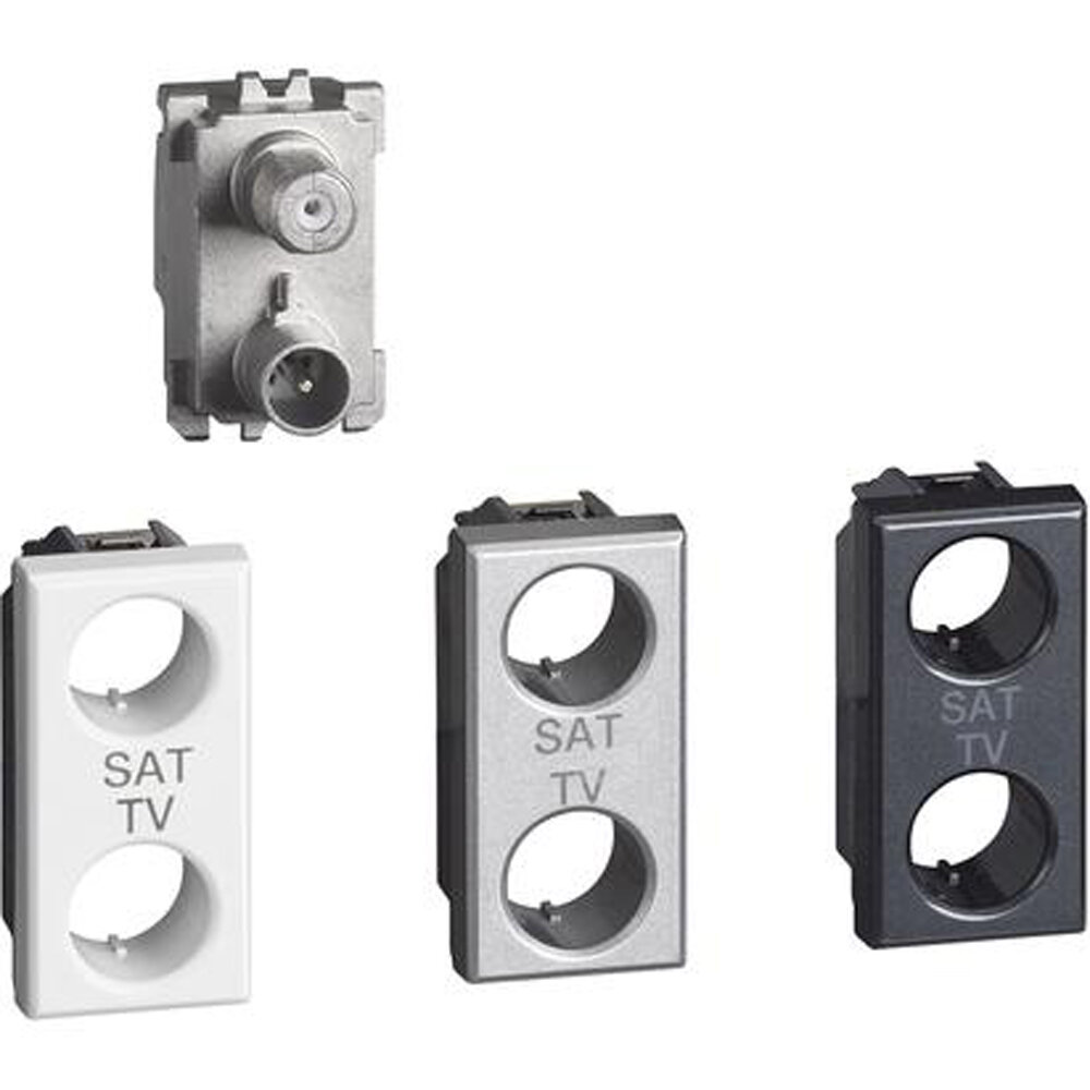 Экранированная розетка TV-SAT Bticino Axolute Звезда, 1 модуль, с лицевыми панелями Белый/Алюминий/Антрацит