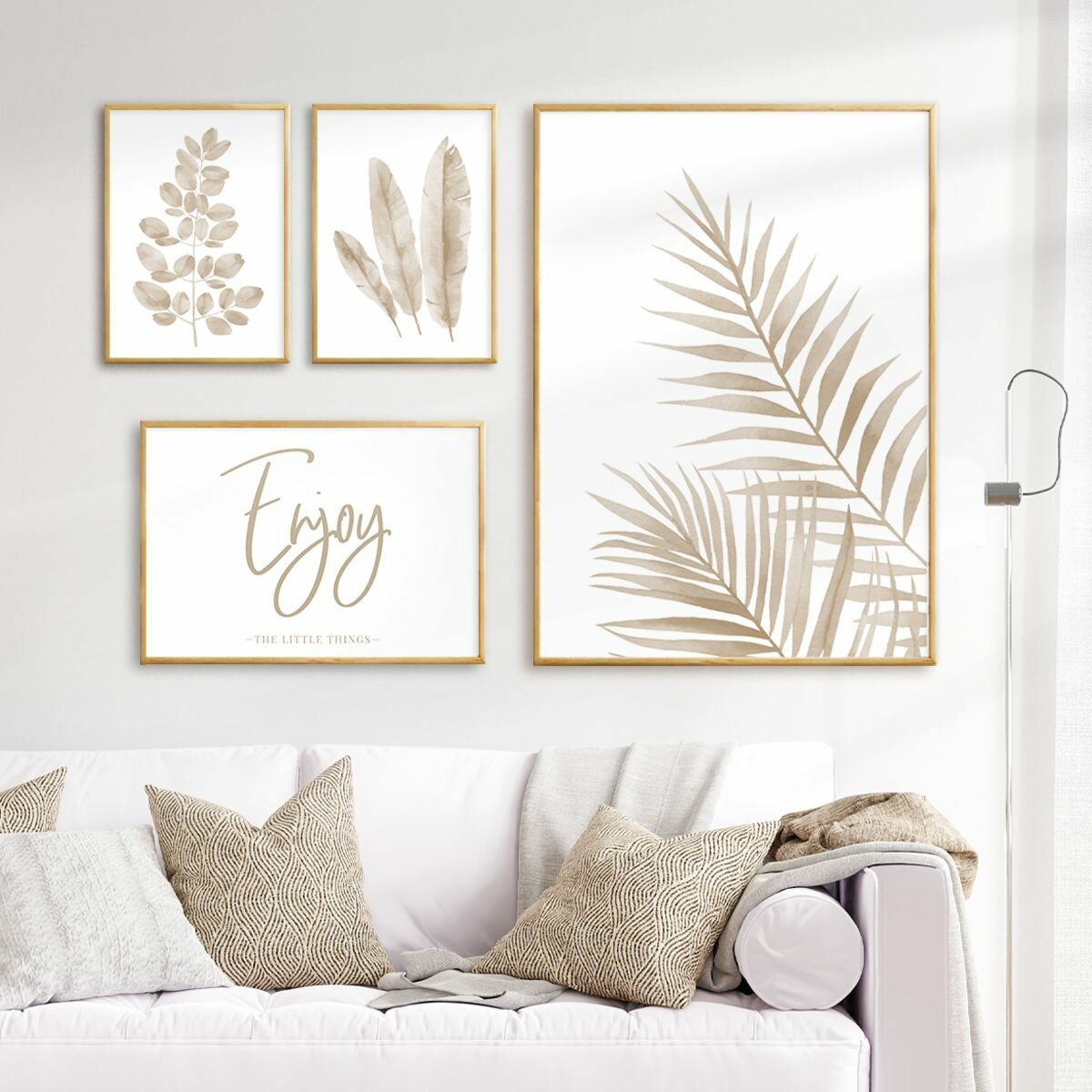 Набор постеров 4 шт "Золотые растения, минимализм" плакат для интерьера, картина на стену