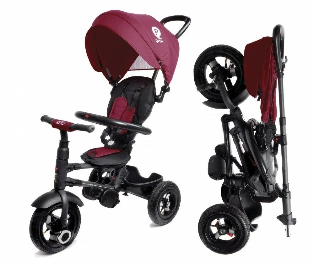 Трехколесный велосипед QPlay RITO QA6 Air, складной, с ремнем безопасности, бордо