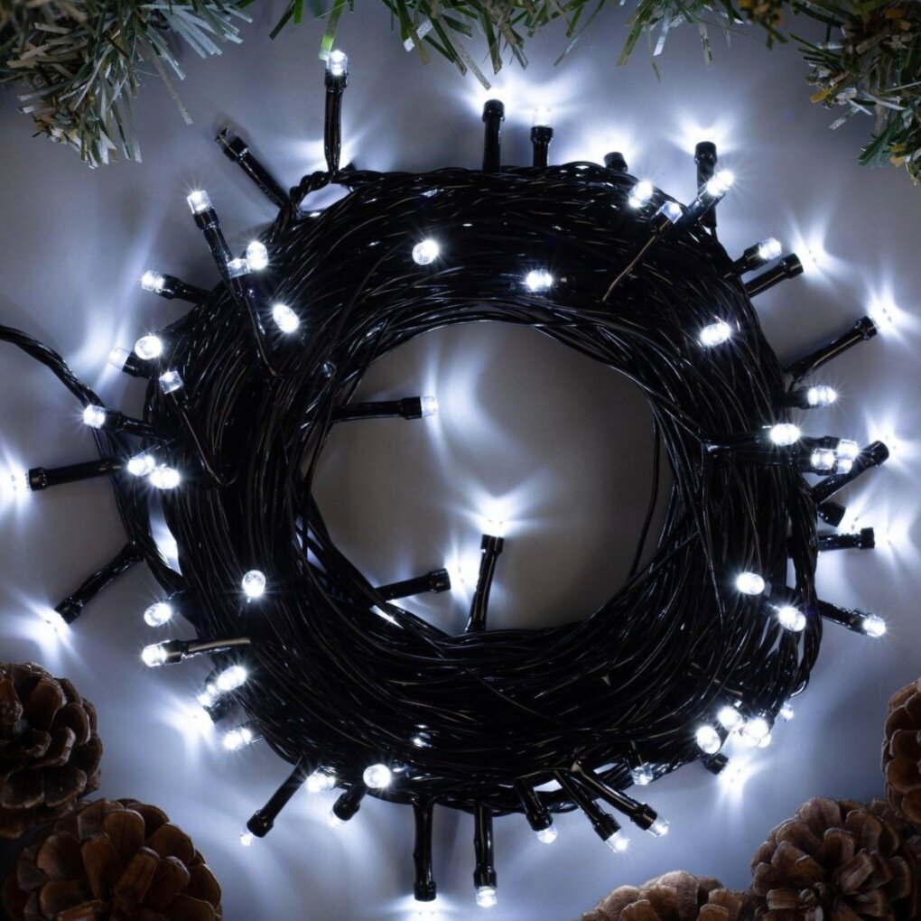 Гирлянда «Нить» 10 м, IP20, тёмная нить, 100 LED, свечение белое, 8 режимов, 220 В