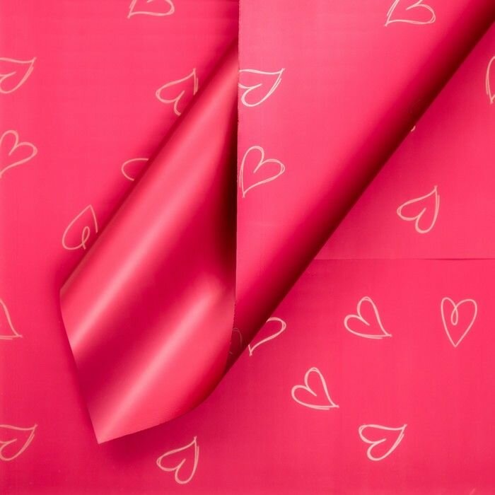 Пленка матовая для упаковки цветов, подарков "Сердечки" 58х58 - 20 шт. красный с золотом