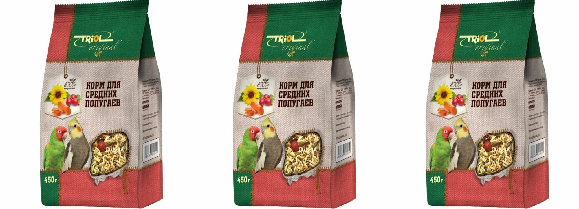 Triol Корм для средних попугаев, 450 г, 3 шт