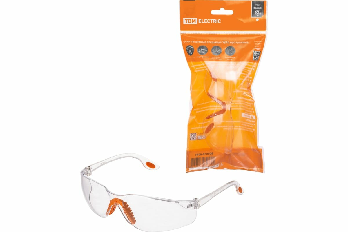 TDM Защитные открытые очки ударопрочные, прозрачные, цвет гранит, модель SQ1016-0741
