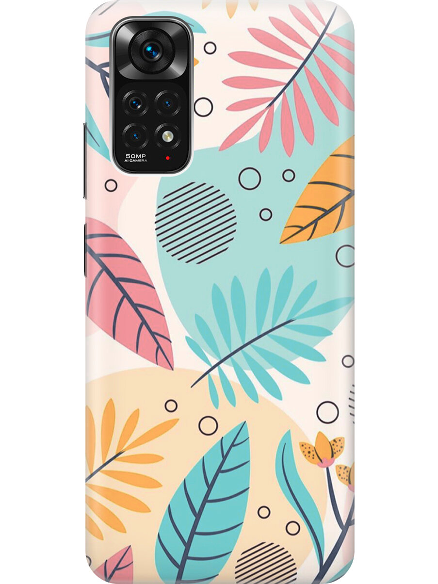 Силиконовый чехол на Xiaomi Redmi Note 11, Note 11S, Сяоми Редми Ноут 11, Ноут 11С с принтом "Аппликация из листочков"