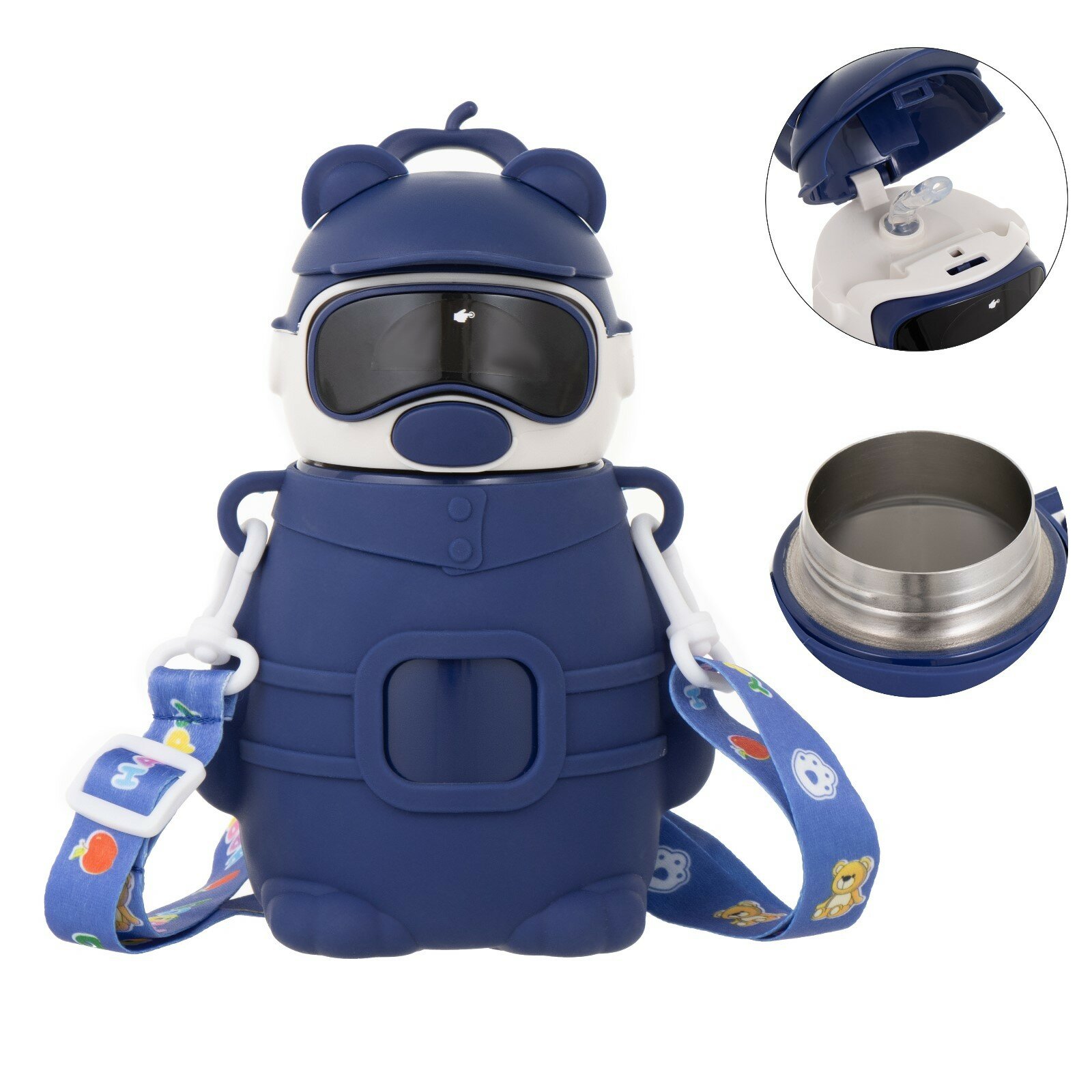 Термос детский «Панда», 480 мл, сохраняет тепло до 12 ч, нержавеющая сталь, синий